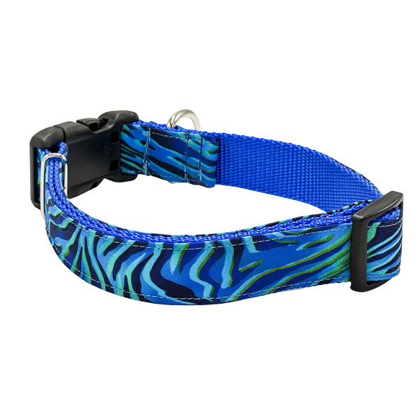 Blue Black Zebra Print Dog Collar